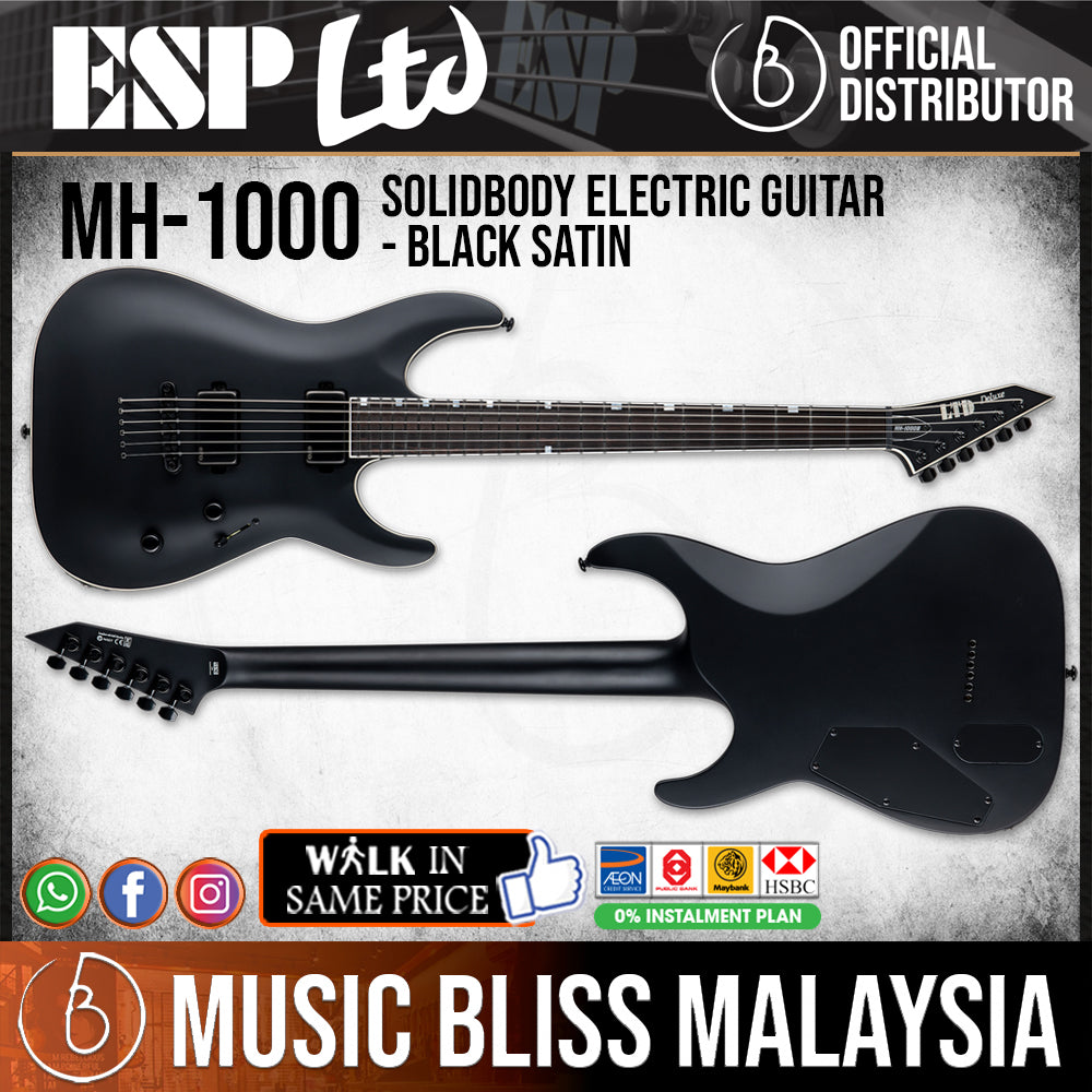 ESP LTD MH-1000 Baritone Electric Guitar - Black Satin | Music Bliss ...