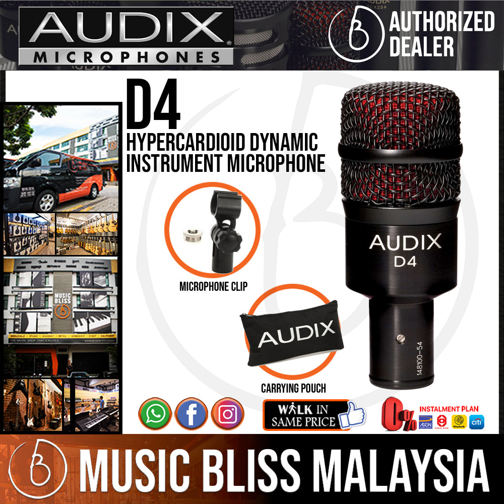 Audix D4 Hypercardioid Dynamic Instrument Microphone (D-4) | Music ...