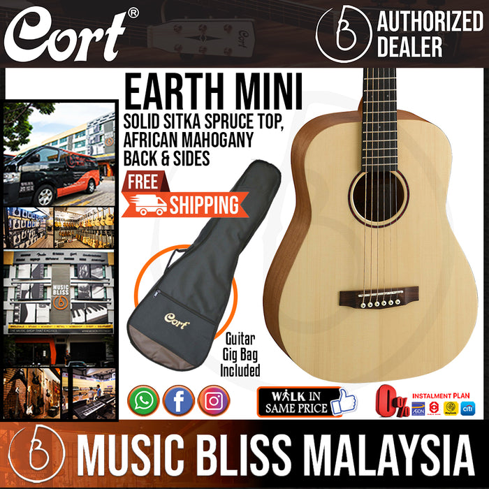Cort Earth Mini Acoustic Guitar with Bag | Music Bliss Malaysia