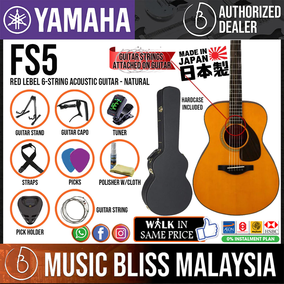 Yamaha Red Label FS5 Acoustic Guitar with Hardcase - Natural (FS-5 ...