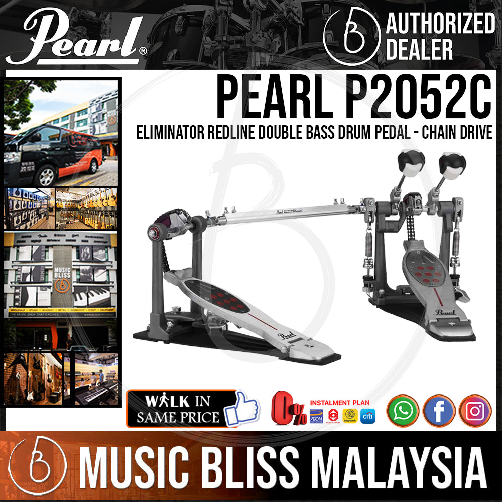 Pearl P2052C Eliminator Redline Double Bass Drum Pedal - Chain Drive (P ...