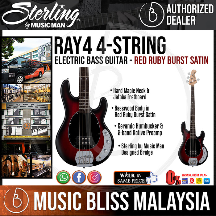 Sterling By Music Man StingRay RAY4 Electric Bass Guitar - Red Ruby ...