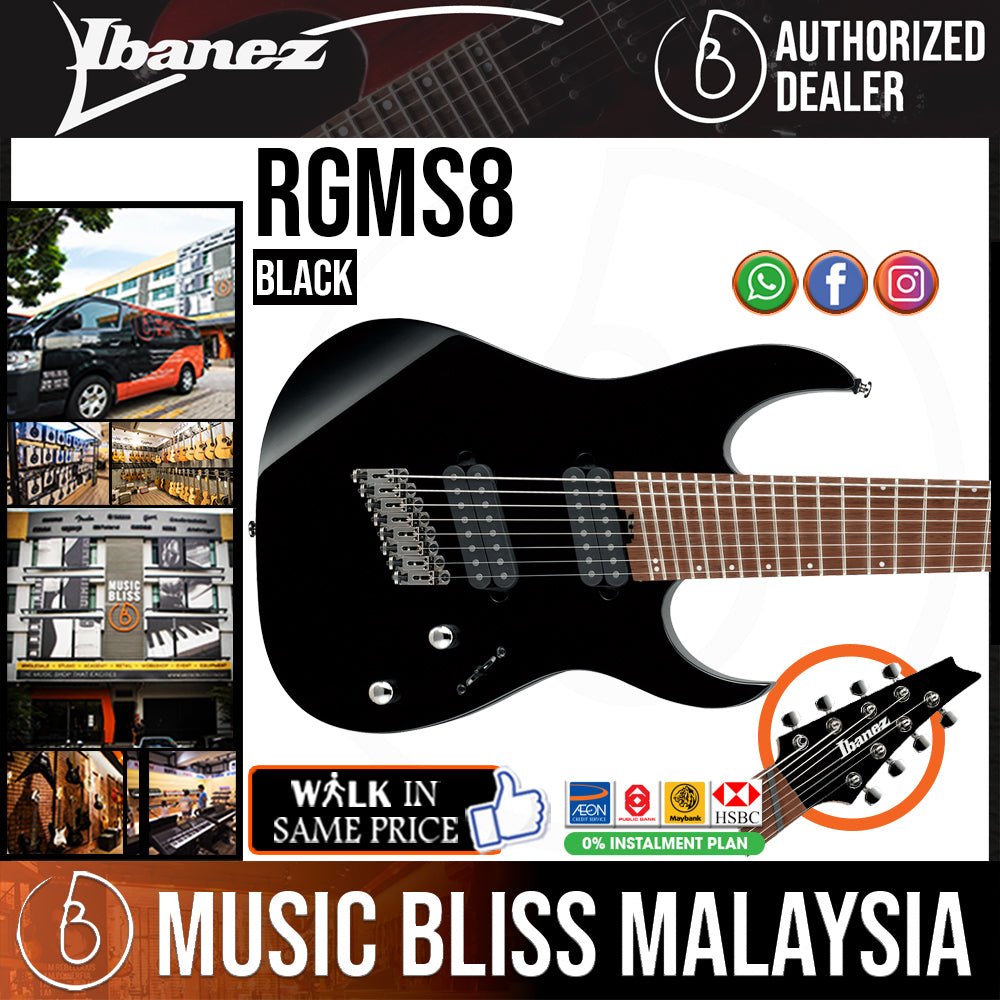Ibanez RGMS8 Multi-scale 8-String Electric Guitar - Black (RGMS8-BK ...