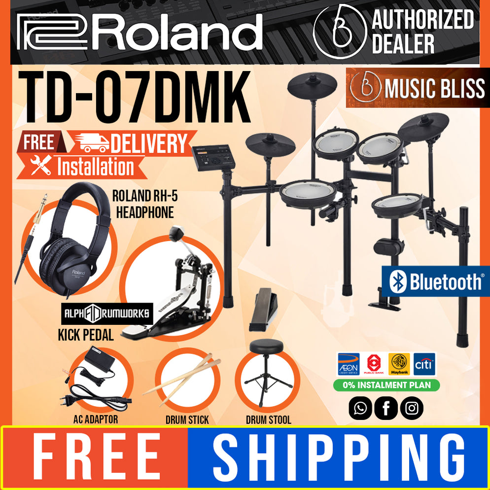 Roland V-Drums TD-07DMK Electronic Drum Set with RH-5 Headphone, Kick Pedal, Throne and ...