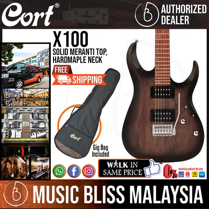 Cort X Series X100 Electric Guitar with Bag - Open Pore Black Burst ...