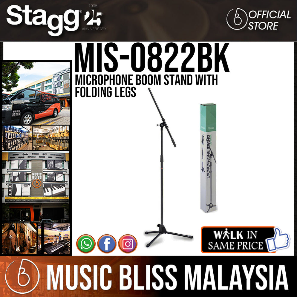Stagg MIS-0822BK Microphone Boom Stand with Folding Legs | Music Bliss Malaysia