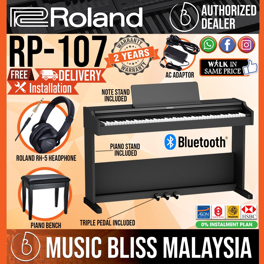 Roland RP107 Digital Piano with FREE RH-5 Headphone and Piano Bench ...
